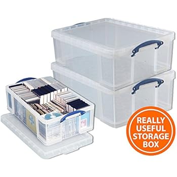 50 Litre Really Useful Plastic Storage Box with Lid, Pack of 3; Clear ...
