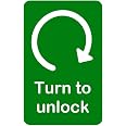 TURN TO UNLOCK ADHESIVE STICKER SIGN. For doors and knobs. (1 x ...