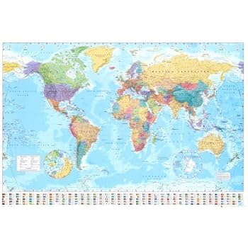 Gloss Laminated - World Map Poster With Country Flags Latest Brand New ...