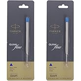 Parker Quink Flow Ballpoint Pen Fine Refill | Blue Ink | Quick-Drying | Smooth Flow | Long ...