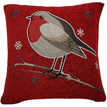 CHRISTMAS Robin Bird Print Cushion Cover (18" x 18"): Amazon.co.uk ...