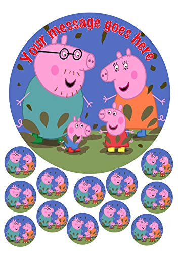 Buy Peppa Pig 19 cm Round Fondant Icing Edible Cake Topper & 12 x 3.8cm ...