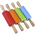 Mini Rolling Pin, Kids Rolling Pins Wooden Handle Non-Stick Silicone ...