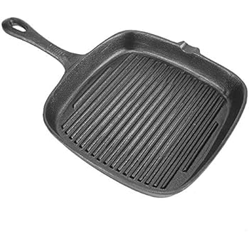 KitchenCraft Ribbed Square Induction-Safe Cast Iron Griddle Pan, 23 cm ...
