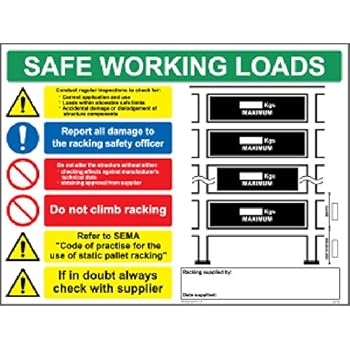 Pallet Racking Weight Load Notice Sign, 356mm high x 254mm wide ...