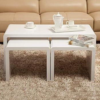 GOLDFAN Nest of 3 tables High Gloss Coffee Table Set Nesting Tables Wood Coffee Table Living ...