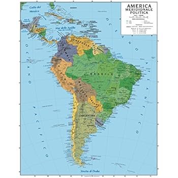 Carta geografica murale America meridionale 100x140 bifacciale fisica e ...