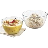 Buy Borosil Basic Glass Mixing & Serving Bowls with Blue Lid, Microwave ...