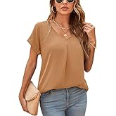 Ladies Tops Short Sleeve,Women's Casual Loose Blouse V Neck Solid Tees ...