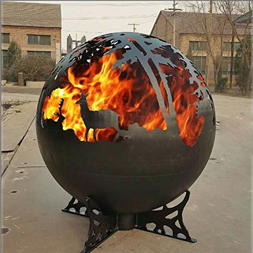 Steel Fire Globe / Fire Pit Bowl / Fire Ball - Features Deer and ...