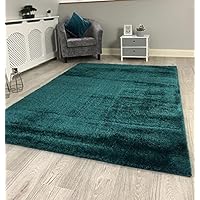NEW JADE DARK TEAL MODERN THICK SOFT PLAIN SILKY SHAG PILE RUG ...