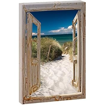 Bild auf Leinwand Fensterblick - Zum Strand 2 – 120x80 cm Wandbild im XXL-Format, Leinwandbild ...