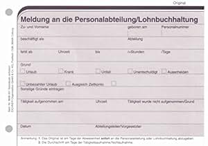 Formular zur Meldung von Arbeitsausfall, DIN A5, VE 1 Block: Amazon.de ...