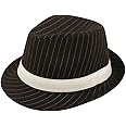 labreeze Adult Gangster Black Hat with White Stripes and Band Pinstripe Fedora for Gangster Mob ...