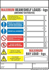 Pallet Racking Weight Load Notice Sign, 356mm high x 254mm wide ...