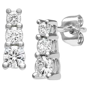 Naava Women's 9 ct White Gold Half Carat Diamond Trilogy Earrings ...