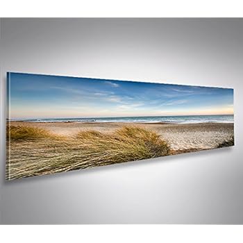 Amazon.de: Dünen Meer Strand Sand 150x50cm Breitbild als Panorama auf Leinwand und Keilrahmen fertig