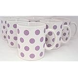 Red Spots Mugs Set of 6 Porcelain Spotty Cups Hand Decorated in The UK ...