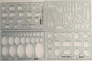 Set of 4 Engineer Stencils Flow Chart, Ellipse, Geometry & Chemistry ...