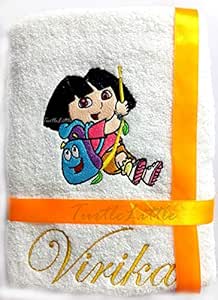 TurtleLittle, 100% Cotton, Dora The Explorer Personalised Girls Bath ...