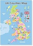 laminated Educational wall poster UK counties map | GB Great Britain ...
