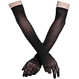 dPois Women Mesh See Through Full Finger Long Gloves Sheer Opera Gloves ...