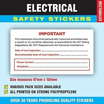 Pack of 100-67 x 124mm - Important Inspection - Electrical Safety ...
