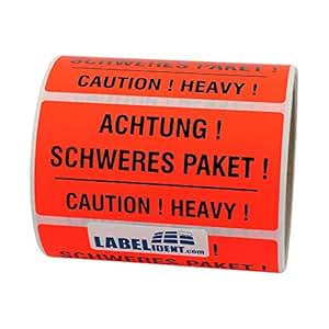Labelident Warnetiketten (100 x 50 mm) - Achtung! Schweres Paket ...