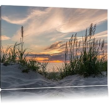 Querfarben Bild auf Leinwand mit Nordsee-Motiv Sonnenuntergang an der Nordsee - 120x80 cm ...