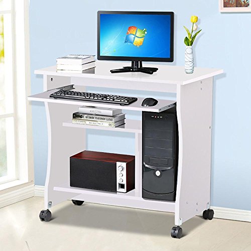 Popamazing Wood Small Computer Desk Trolley Cart PC Laptop Workstation ...