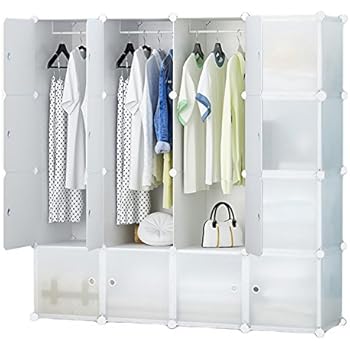 LANGRIA Interlocking Plastic Wardrobe Cabinet 16-Cube Storage and ...