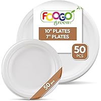 FOOGO Green 100pcs Disposable Sugarcane Fibre Paper Plates Set, 50x ...