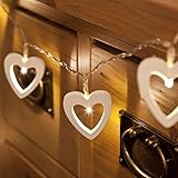 10 LED Lights Wooden Love Heart Fairy Lights Battery Operated ...