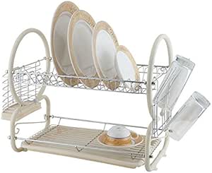 Cream Stainless Steel Chrome 2 Tier Dish Drainer Rack Glass Utensil ...