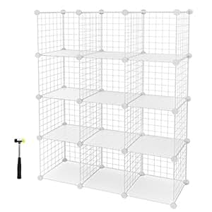 SONGMICS 12 Cubes Wire Grid Storage Rack, 93x31x123 cm Interlocking ...