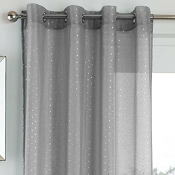 Glitter Sparkle Ring Top Voile Curtain Panel - Silver (Adele 55" W x 90 ...