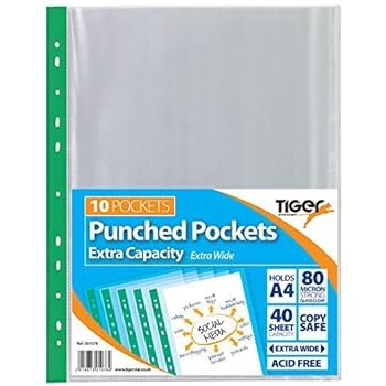 100 Pack of A4 Large Extra Capacity Strong Plastic Poly Punch Pockets ...