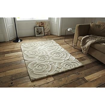 Think Rugs Valentine VL-10 100% Wool Indian Hand Carved Rug, Beige, 120 ...