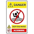 Danger, deep cold water, no swimming - 3mm Aluminium sign (300mm x ...