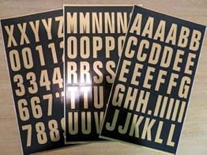 Pack of 84 x 2" (50mm) Gold on Black Vinyl Sticky Letters & Numbers ...