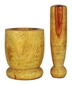 Buy Logro Wooden Okhali and Musal (Brown, Big Size - 9 x 9 x 12 cm ...