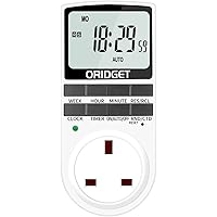 ORIDGET Digital Electrical Timer Plug Socket with 18 On-Off Programs, Countdown and Security ...