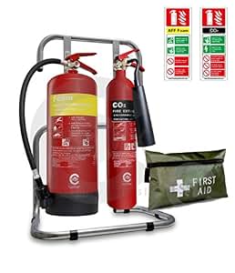 Small Office Fire Safety Pack. Fire Extinguisher Set with Chrome Double ...