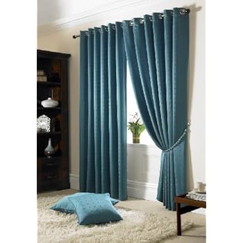 Tony's Textiles Madison Eyelet Teal Curtains 66" Wide x 90" Drop ...