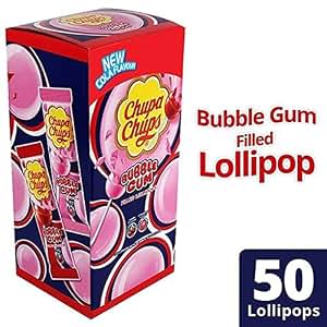 Chupa Chups, Bubble Gum Filled Lollipops, Assorted Flavours 600g (Pack ...