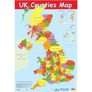 laminated Educational wall poster UK counties map | GB Great Britain ...