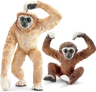 Schleich Monkey Figures Playset - Gibbon 14717 and Gibbon Baby 14718 ...