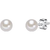 Valero Pearls Damen-Ohrstecker Hochwertige Süßwasser-Zuchtperlen in ca. 7 mm Button weiß 925 ...