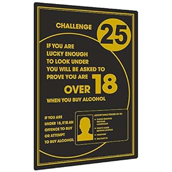 Challenge 25 Underage Drinking Wall Sign - Wall Mountable Legal ...