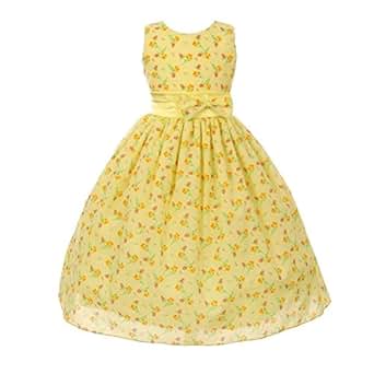 Big Girls Yellow Floral Pattern Bow Accent Junior Bridesmaid Dress 16 ...